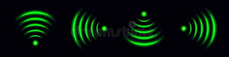 Wi-Fi Light Effect, Green Glowing Signal Sensor Waves Internet Wireless ...