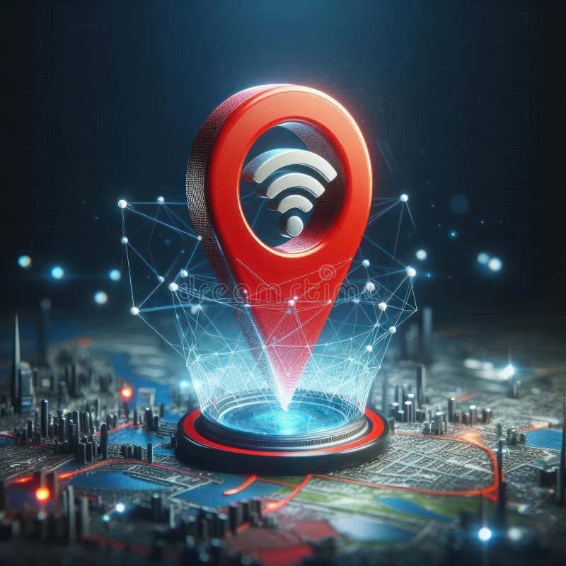 Wi-Fi Location on the Map with Technological Connections. Stock Image ...