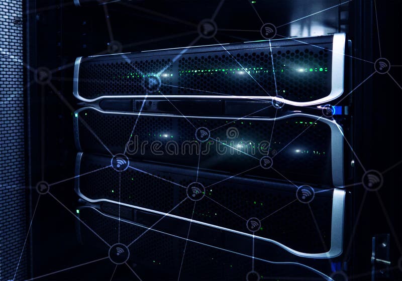 Wi Fi Network Abstract Structure on Modern Server Room Background ...