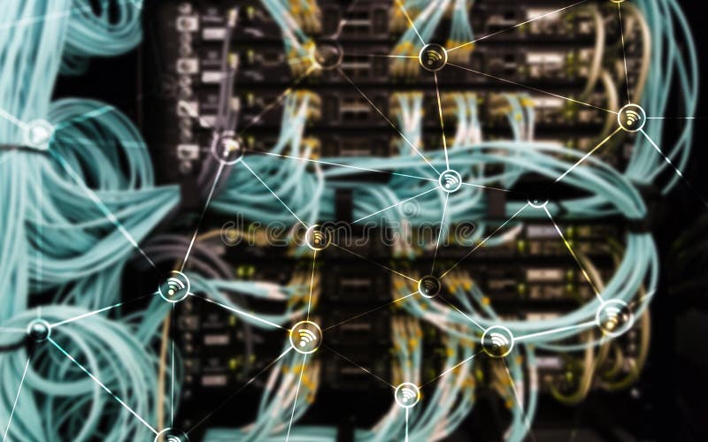 Wi Fi Network Abstract Structure on Modern Server Room Background Stock ...