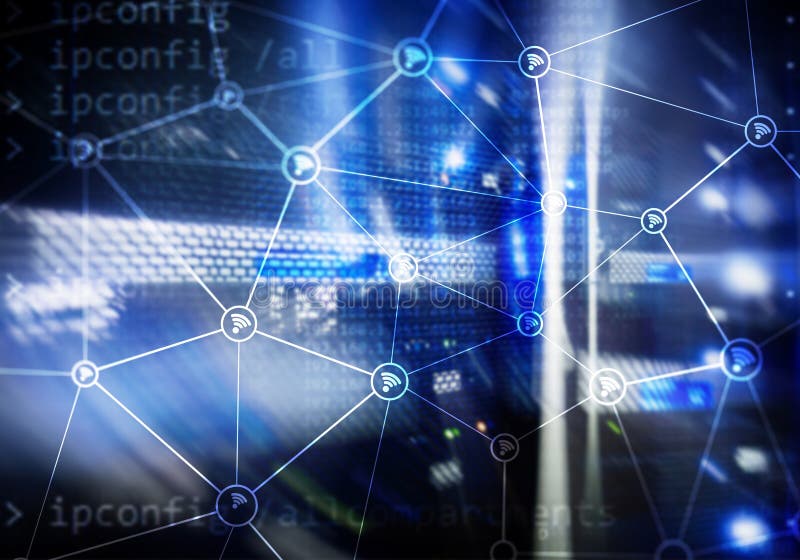 Wi Fi Network Abstract Structure on Modern Server Room Background Stock ...