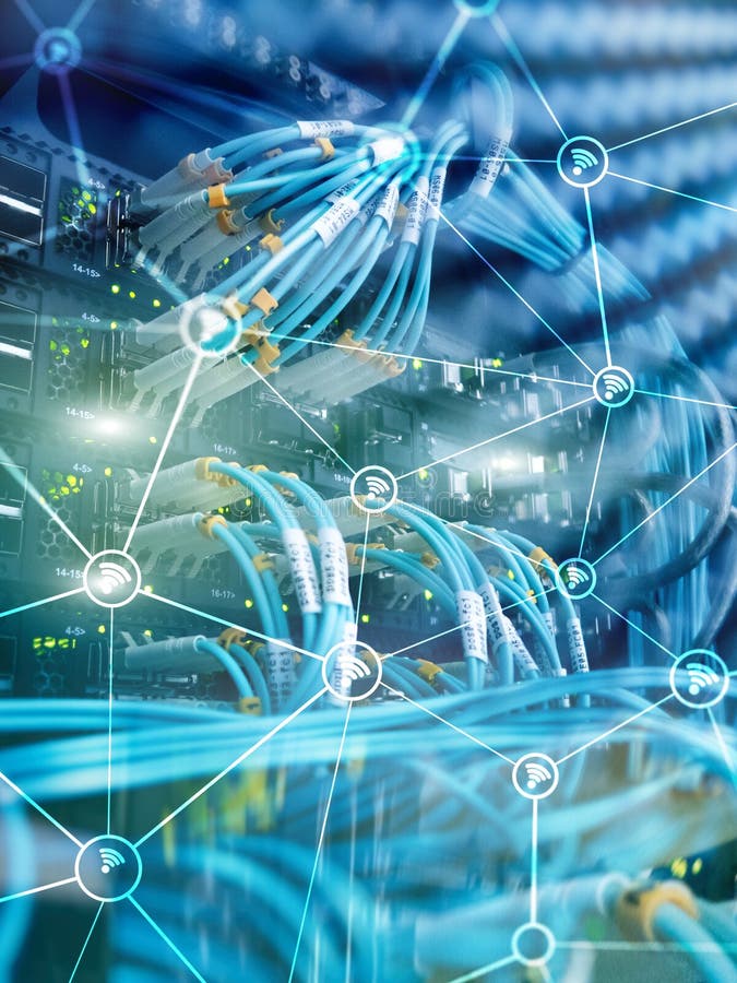 Wi Fi Network Abstract Structure on Modern Server Room Background Stock ...
