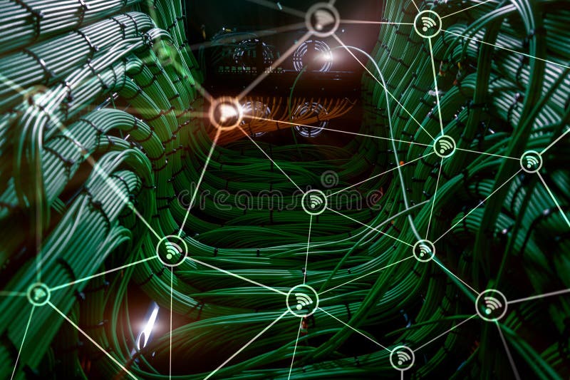 Wi Fi Network Abstract Structure on Modern Server Room Background Stock ...