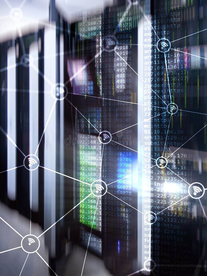 Wi Fi Network Abstract Structure on Modern Server Room Background Stock ...