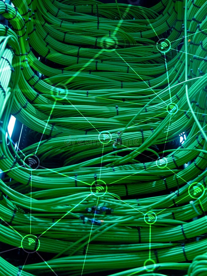 Wi Fi Network Abstract Structure on Modern Server Room Background Stock ...