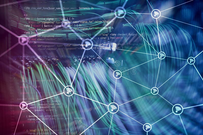 Wi Fi Network Abstract Structure on Modern Server Room Background Stock ...