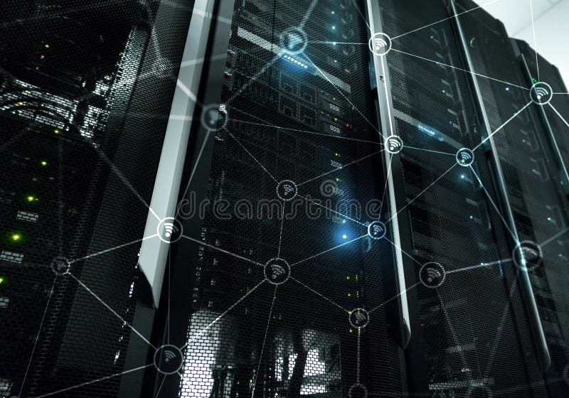 Wi Fi Network Abstract Structure on Modern Server Room Background Stock ...