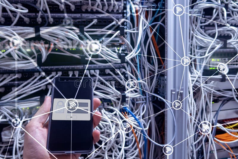 Wi Fi Network Abstract Structure on Modern Server Room Background Stock ...