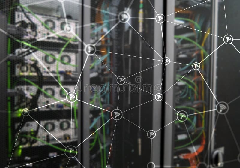 Wi Fi Network Abstract Structure on Modern Server Room Background Stock ...