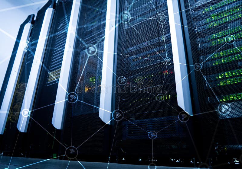Wi Fi Network Abstract Structure on Modern Server Room Background Stock ...