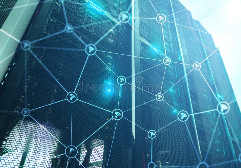 Wi Fi Network Abstract Structure on Modern Server Room Background Stock ...