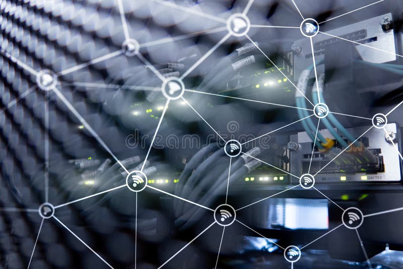 Wi Fi Network Abstract Structure on Modern Server Room Background Stock ...