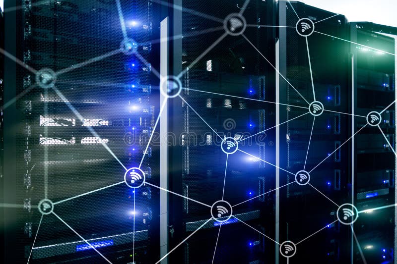 Wi Fi Network Abstract Structure on Modern Server Room Background Stock ...