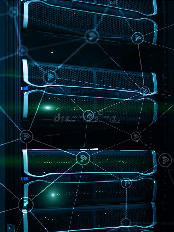 Wi Fi Network Abstract Structure on Modern Server Room Background Stock ...