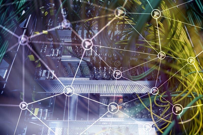 Wi Fi Network Abstract Structure on Modern Server Room Background Stock ...