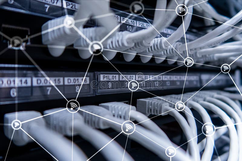 Wi Fi Network Abstract Structure on Modern Server Room Stock Photo ...