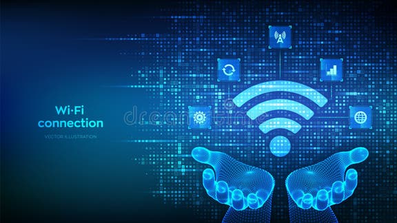 Wi-Fi Network Icon. Wi Fi Sign Made with Binary Code in Hands. Wlan ...