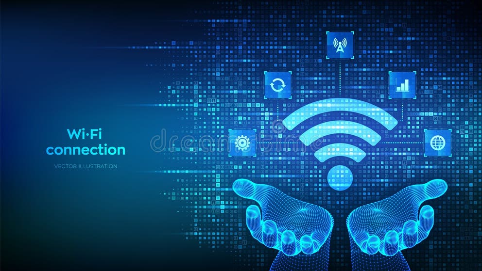 Wi-Fi Network Icon. Wi Fi Sign Made with Binary Code in Hands. Wlan ...