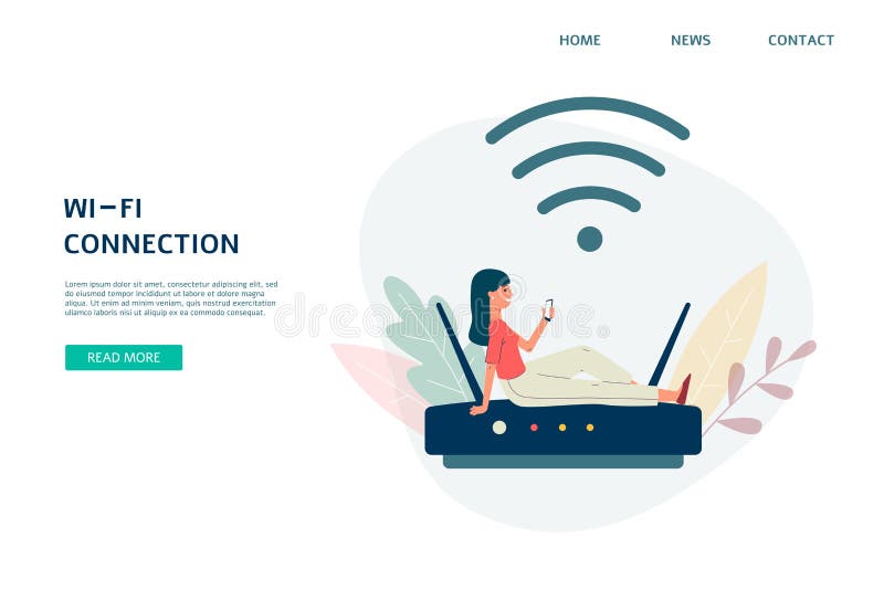 Wi-fi Remote Internet Connection Site Template Flat Vector Illustration ...