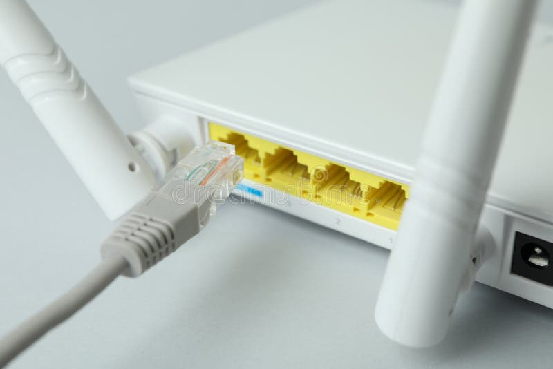 Wi - Fi Router and Connection Cable, Close Up Stock Image - Image of ...