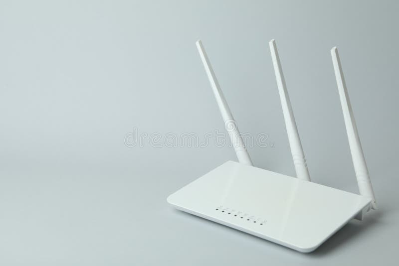 Wi - Fi Router on Gray Wooden Table, Close Stock Image - Image of ...