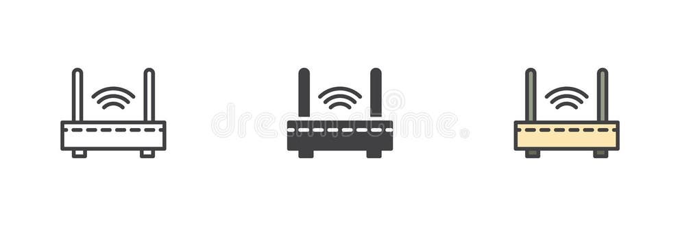 Wi-Fi Router Icon Set in Line, Solid and Filled Outline Style Stock ...