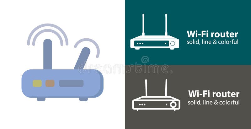 Wi-Fi Router Vector Flat Icon with Technology Electronics Solid, Line ...