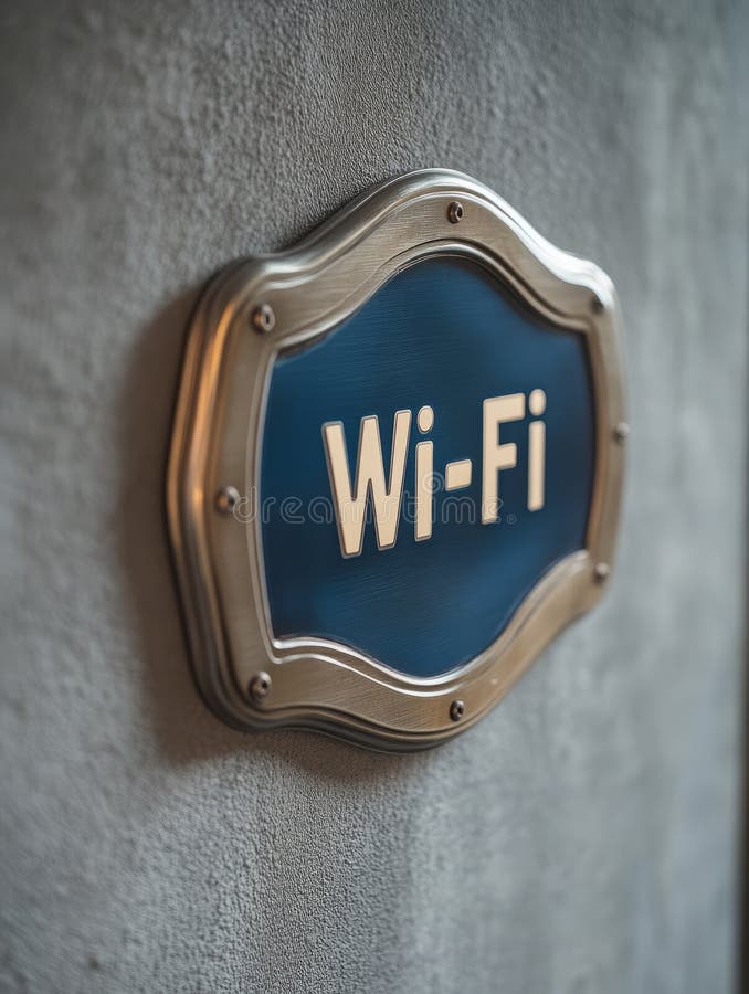 Wi-Fi Sign on a Blue and Silver Wall Plaque Stock Photo - Image of ...