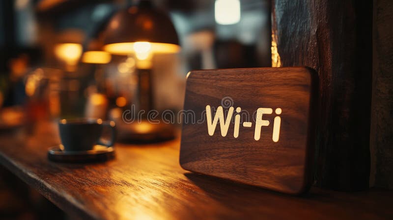 Wi-Fi Sign in a Cozy, Warmly Lit Cafe Stock Photo - Image of signal ...