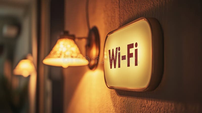 Wi-Fi Sign Illuminated on a Wall with Warm Lighting. Stock Photo ...