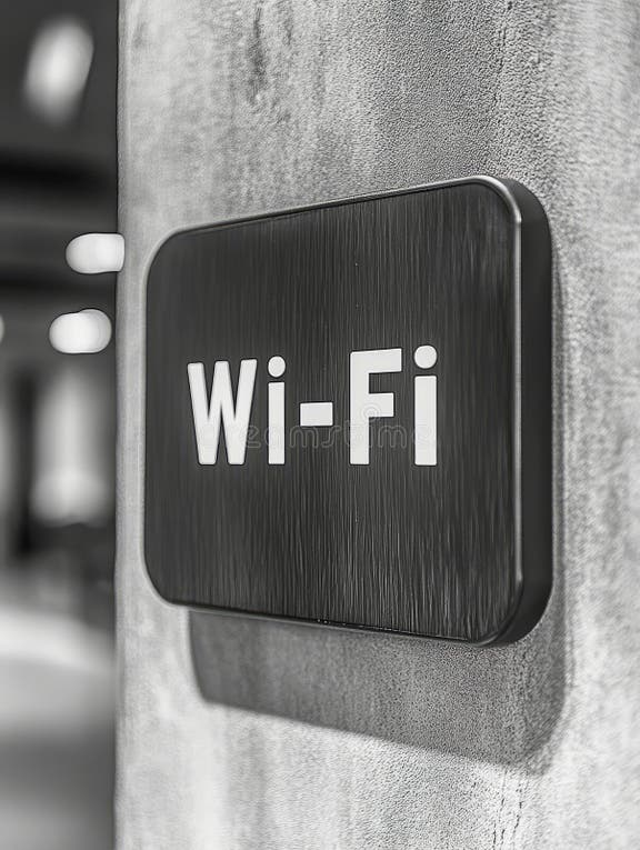 Wi-Fi Sign Mounted on a Wall in Grayscale Setting. Stock Image - Image ...