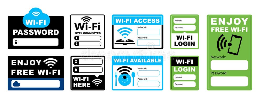 Wi-Fi Sign Set. Editable Templates with Icons, Empty Space for Text ...