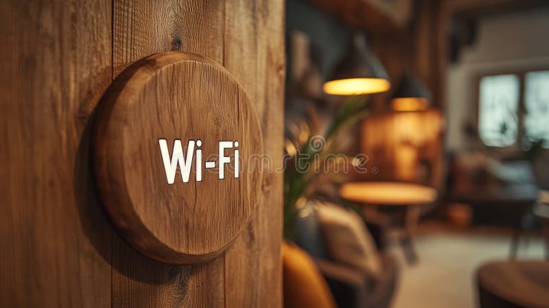 Wi-Fi Sign on Wooden Wall in Cozy Interior Setting. Stock Photo - Image ...