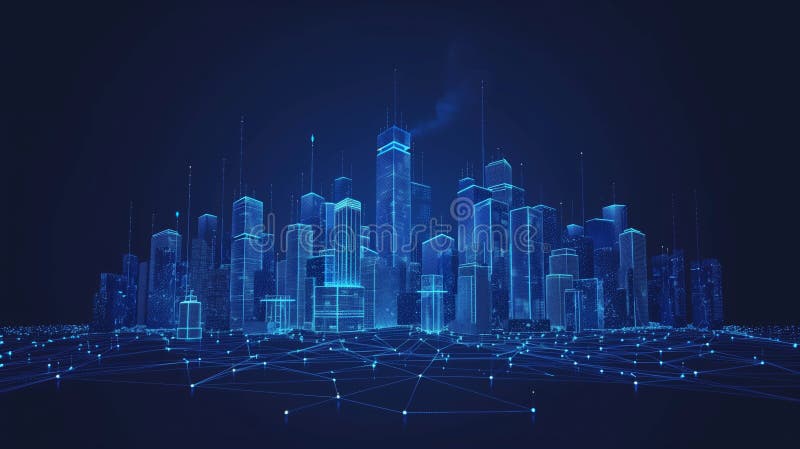 Wi-Fi Smart City or Network. Low Poly Wireframe Stock Image - Image of ...