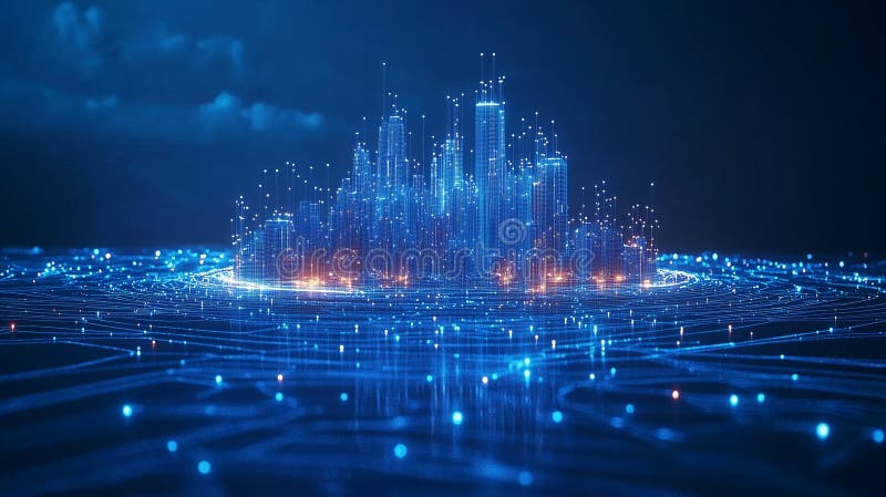 Wi-Fi Smart City or Network. Low Poly Wireframe Stock Photo - Image of ...