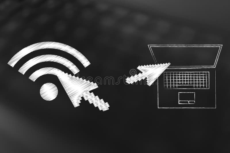 Wi-fi Symbol with Mouse Pointer on and Laptop with Another Arrow Stock ...