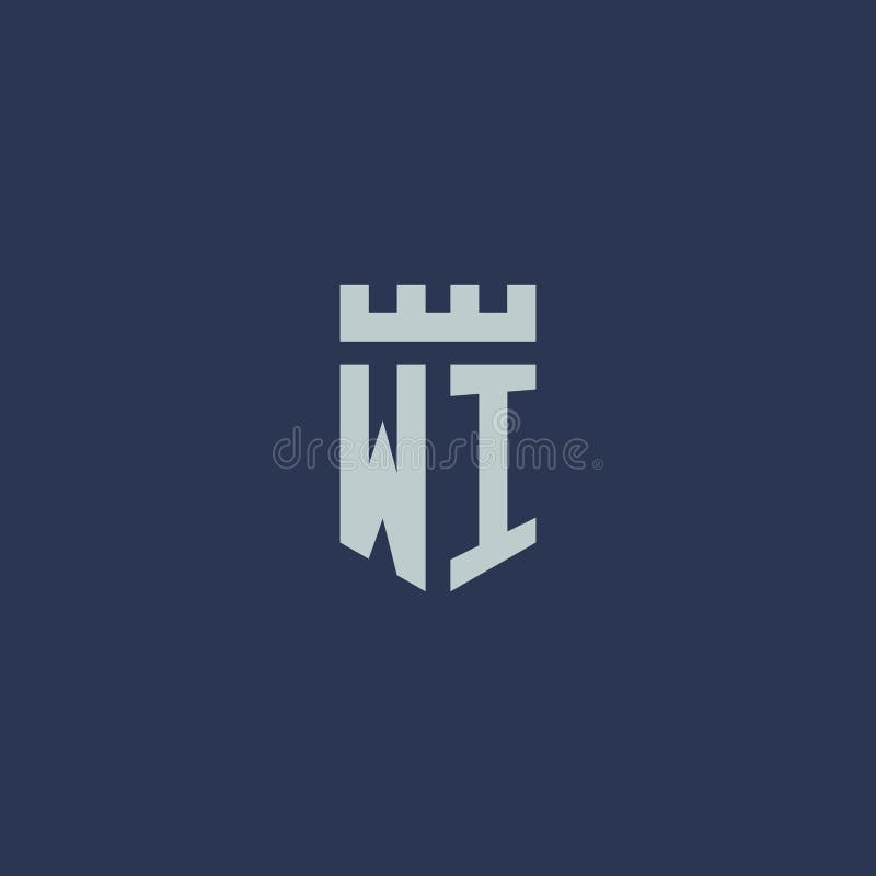 WI Logo Monogram with Fortress Castle and Shield Style Design Stock ...