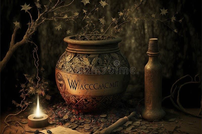 Wiccan Magic, Wicca Magic Books and Witchcraft Staff Still Life. Witch ...
