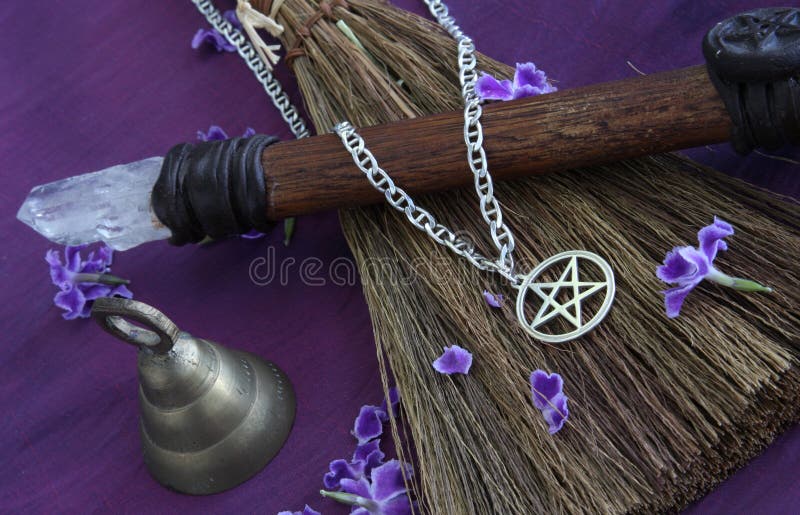 Wiccan Objects and Tarot Cards Stock Photo - Image of meanings, bell ...
