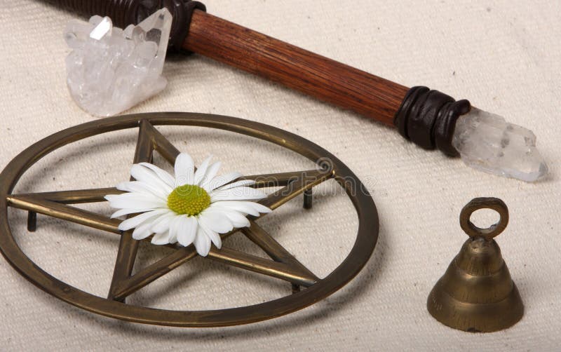 Wiccan Objects and Tarot Cards Stock Photo - Image of meanings, bell ...