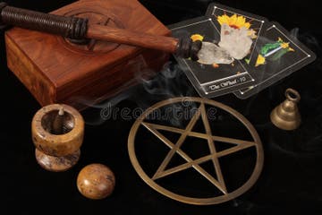 Wiccan Objects and Tarot Cards Stock Photo - Image of knowledge ...