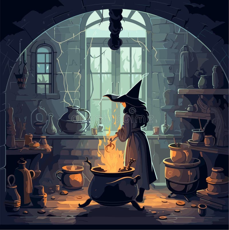 Wicked Witch is Brewing Her Witch S Potion in a Cauldron Stock Vector ...