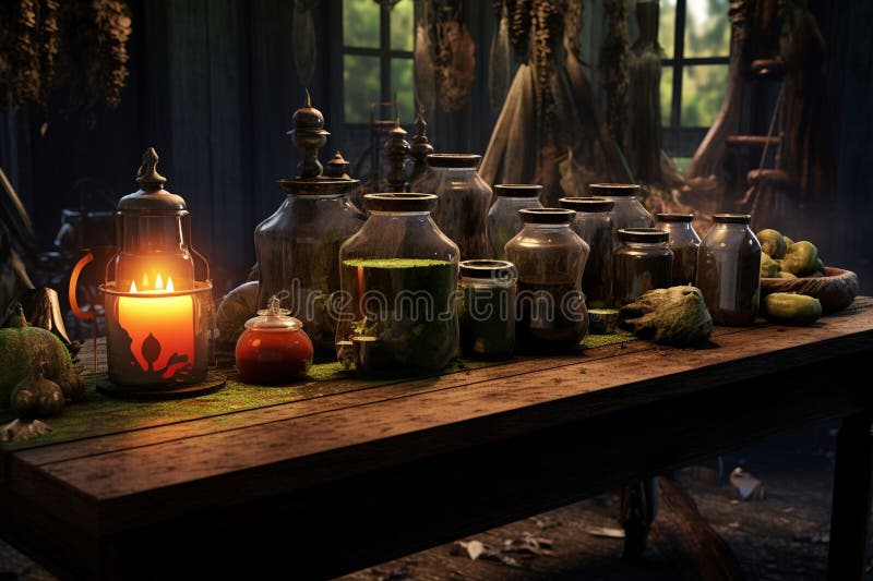 Wicked Witchs Potion Table Table Adorned with Stock Illustration ...