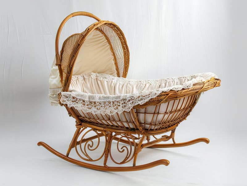A Wicker Baby Cradle with White Lace Stock Image - Image of cradle ...