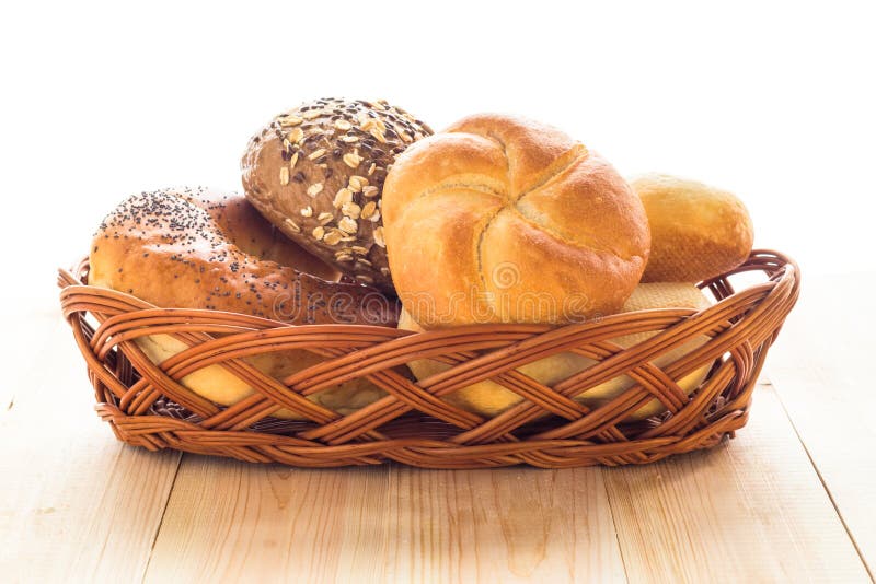 Wicker Basket Different Types Bread Rolls Stock Photo - Image of bakery ...