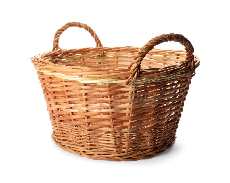 Wicker Basket with Handles Isolated on White Stock Image - Image of ...