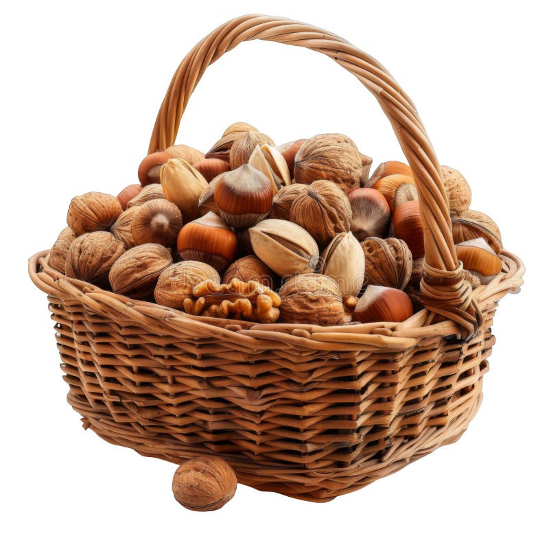 Wicker Basket Overflowing with Assorted Nuts Stock Illustration ...