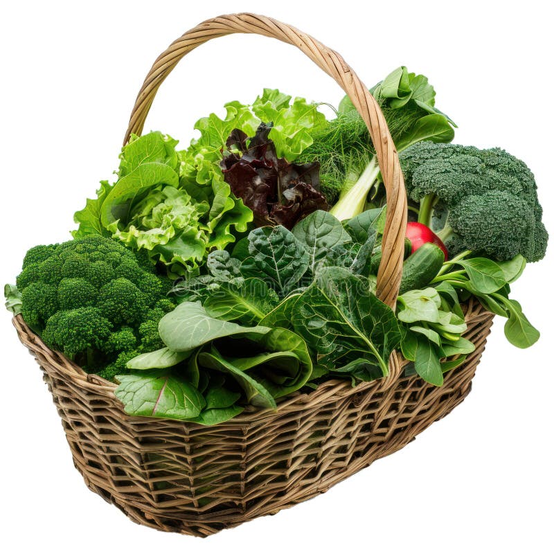 Wicker Basket Overflowing with Fresh Green Vegetables Stock Image ...