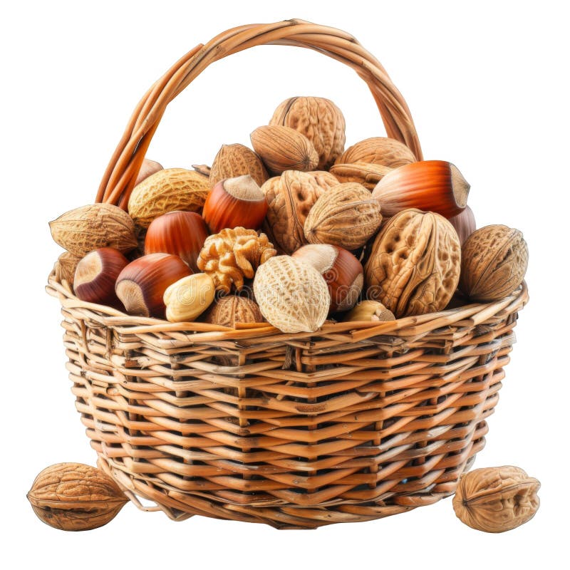 A Wicker Basket Overflowing with a Variety of Nuts Stock Image ...