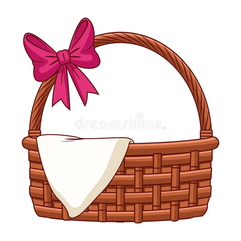 Wicker Basket with Ribbon and Cloth Isolated Black and White Stock ...